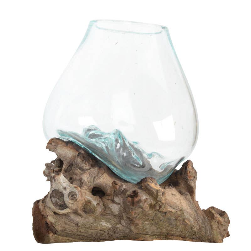 Home Decor Medium Molten Glass Vase Driftwood Sculpture Blue Bare